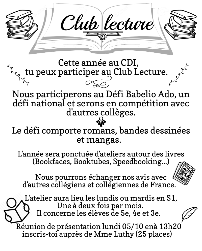 Club lecture - CDI - Collège Les Quatre Vents